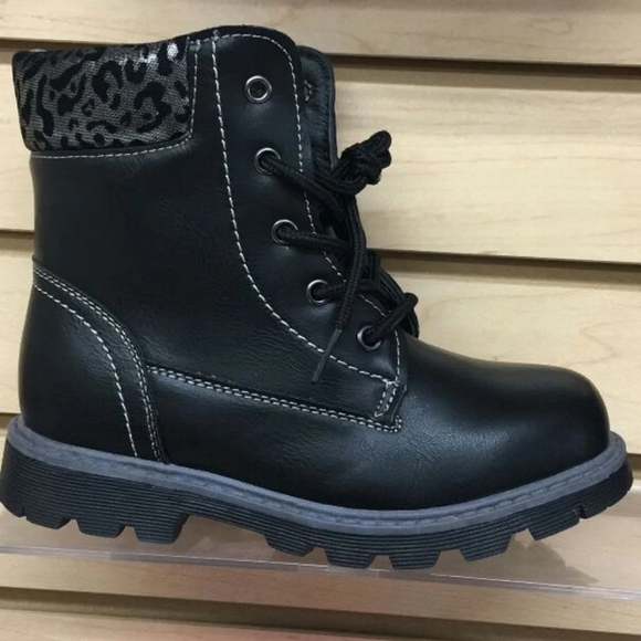 Shoes | Girls Black Ankle Boots With Leopard Print | Poshmark